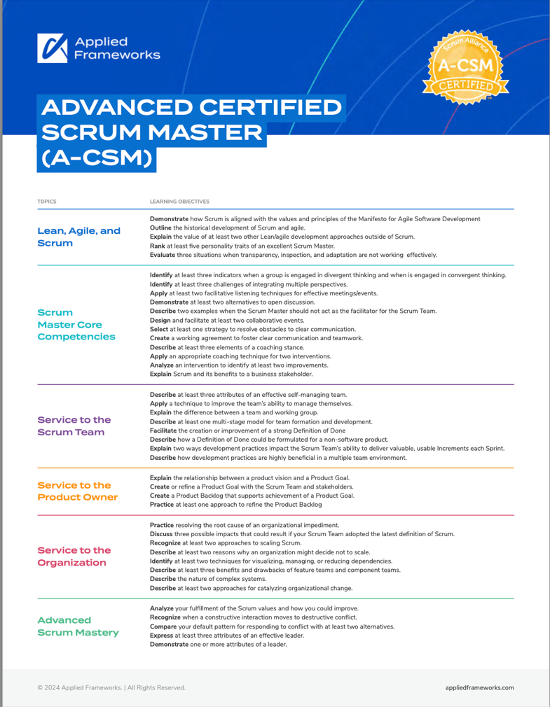 Advanced Certified Scrum Master (A-CSM)